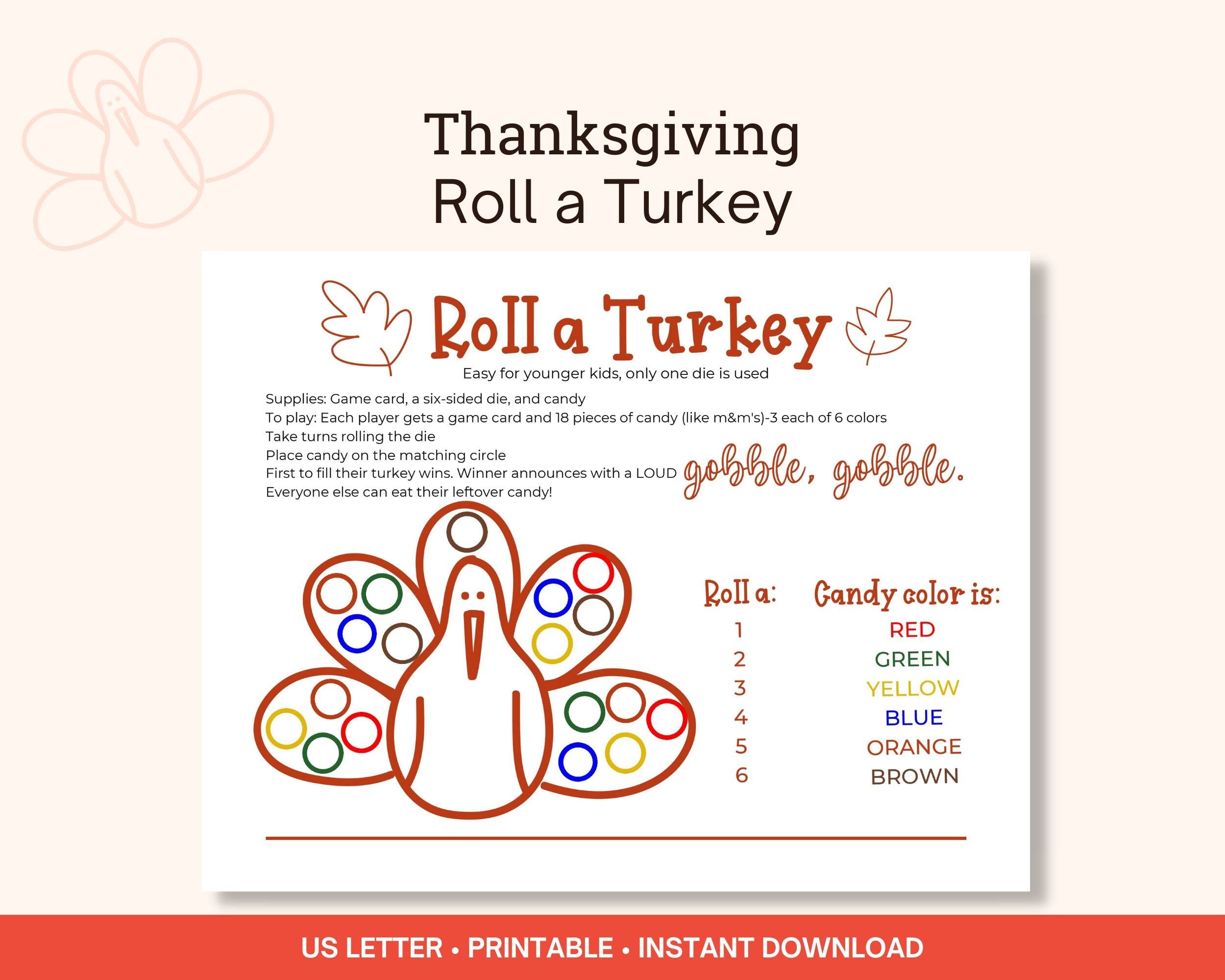 Roll-A-Turkey Printable Game for Thanksgiving – Miss Mike's Place